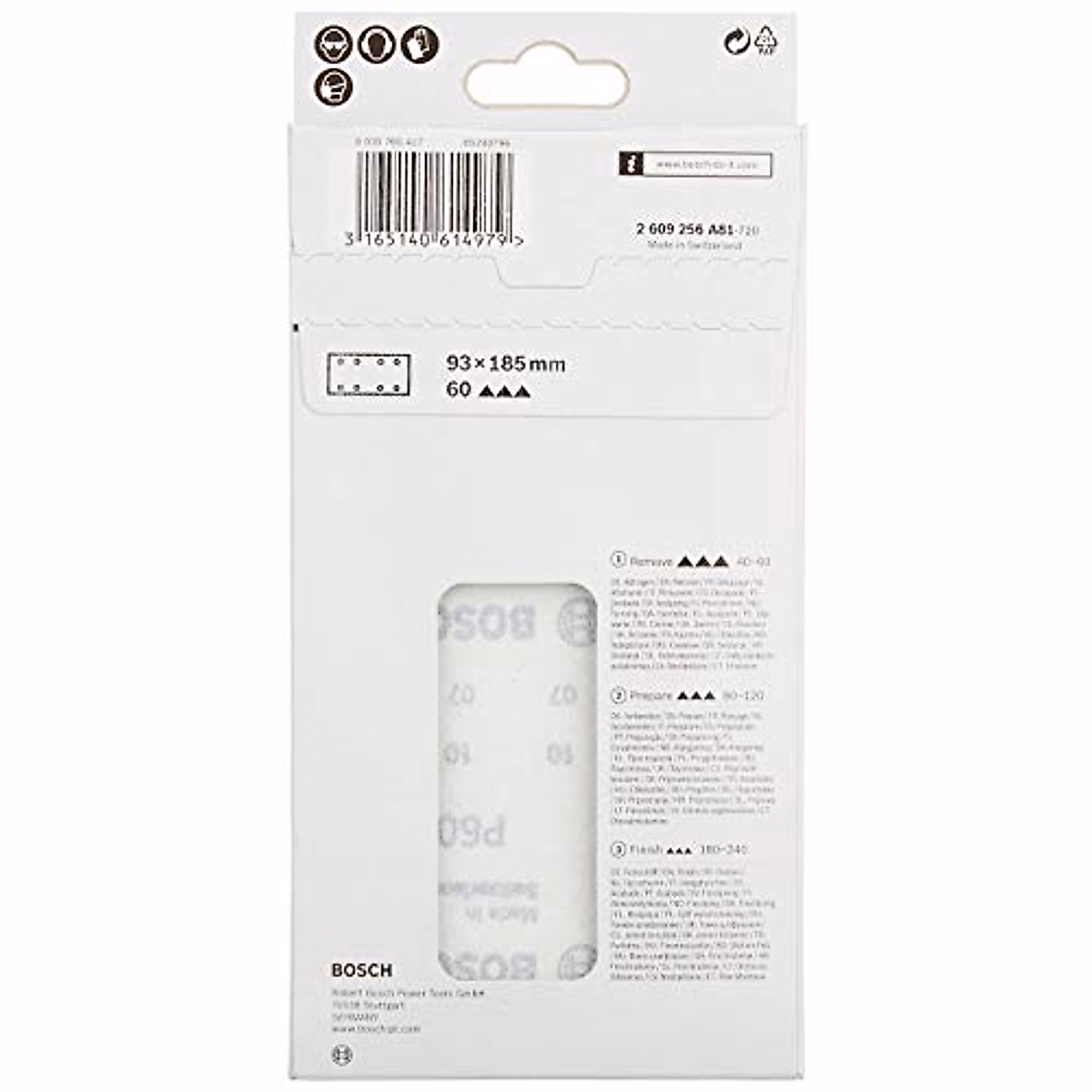 Bosch Home and Garden 2609256A81 10-Piece Sanding Sheet Set for Orbital Sanders 93 x 185, 60