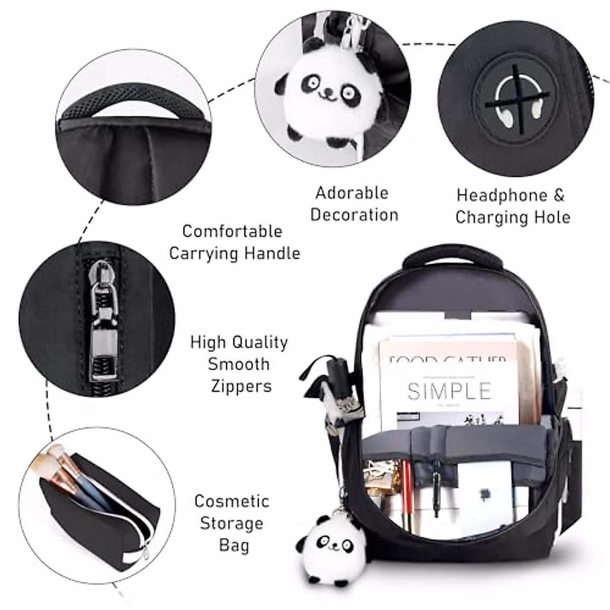 Backpack for Girls School Laptop Bag 15.6 Inch for Teenage, Women Daypack Black Large Middle High Elementary College Student Bookbag Grade 5 6 7 8 9 10 Ages 13 14 15 16 17 18 19 Mochilas Escolares