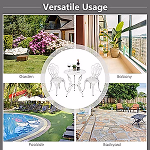 Giantex 3 Piece Bistro Set Cast Tulip Design Antique Outdoor Patio Furniture Weather Resistant Garden Round Table and Chairs w/Umbrella Hole