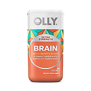 OLLY Ultra Strength Brain Softgels, Nootropic, Supports Healthy Brain Function, Memory, Focus and Concentration, Omega-3s, Vitamins B6 and B12, 30 Day Supply - 60 Count