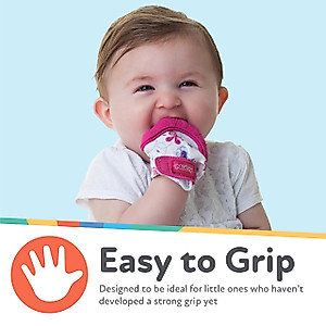 Nuby Soothing Teething Mitten with Hygienic Travel Bag, Pink.