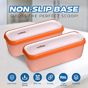 Laxinis World Ice Cream Containers – Pack of 2 Ice Cream Plastic Containers with lids, 1.5 Quarts, Reusable, with Non-slip Base (Orange)