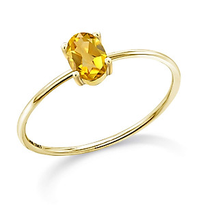 Gem Stone King 10K Yellow Gold 6X4MM Oval Gemstone Birthstone Engagement Ring | Solitaire Wedding Engagement Anniversary Promise Gold Ring For Women