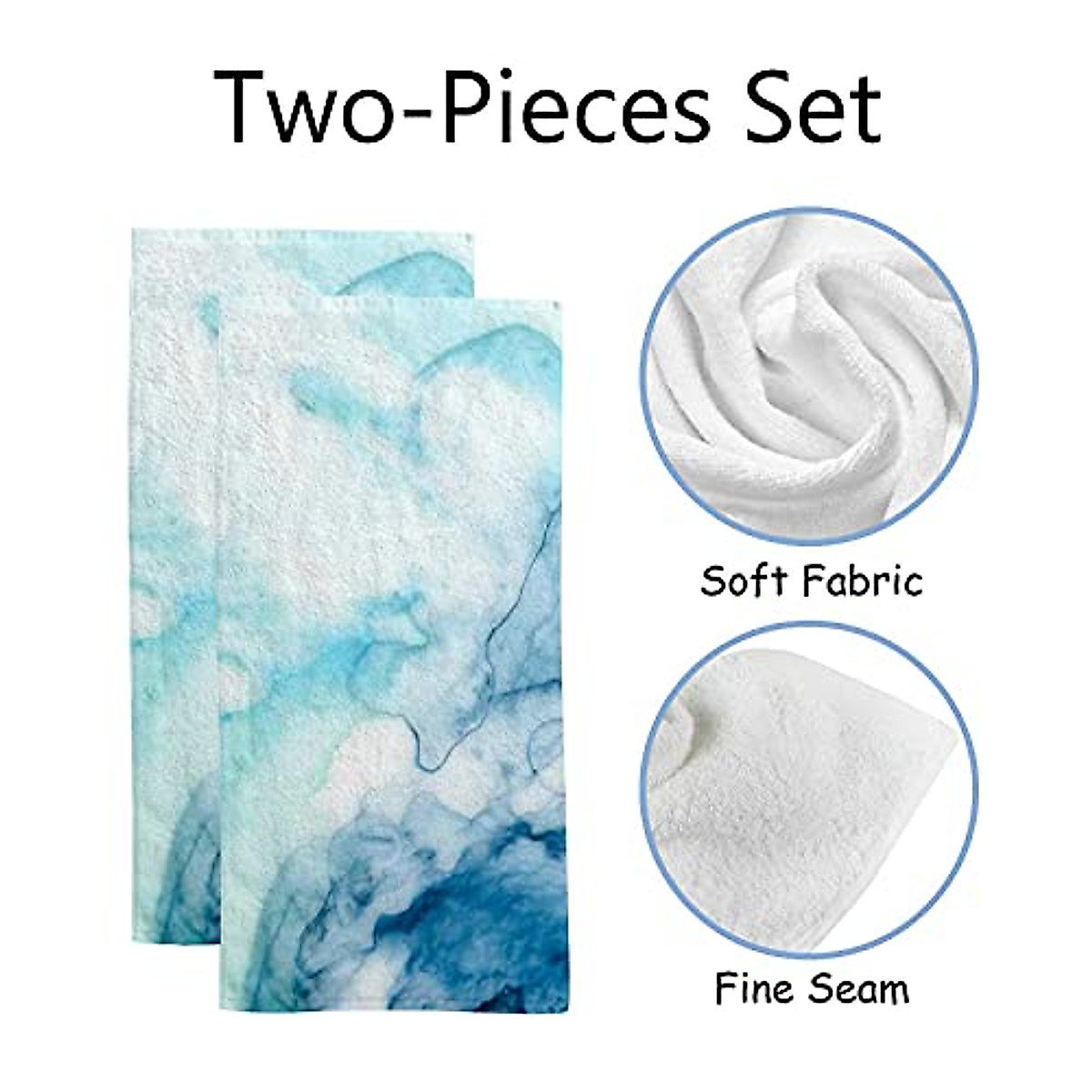 Vantaso Bath Hand Towels Set of 2 Ombre Blue Marble Soft & Absorbent Washcloths Towel for Bathroom Kitchen Hotel Gym Spa