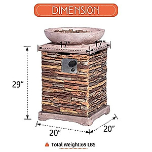 HOMPUS Propane Fire Pits for Outside 40,000 BTU Gas Fire Pit Table 20-inch Patio Square Smokeless Concrete Fire Table Lava Rocks and Rain Cover for Garden,Deck,Pool,Backyard