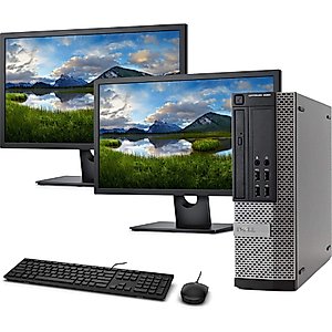Dell OptiPlex 9020 SFF Computer Desktop PC, Intel i5 Processor, 16GB Ram, 128GB M.2 SSD + 2 TB HDD, Dual FHD New 24 Monitor, Wired Keyboard and Mouse, WiFi & Bluetooth, Windows 10 Pro (Renewed)