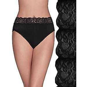Vanity Fair Women's Flattering Lace Panties: Lightweight & Silky with Superior Stretch, 3 Pack-Black, 6