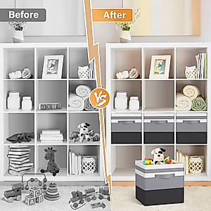 StoreHappily Storage Bins, 11 Inch Foldable Fabric Boxes with Handles and Cardboard for Closet, Utility Room, Bedroom Living Room, Pack of 4