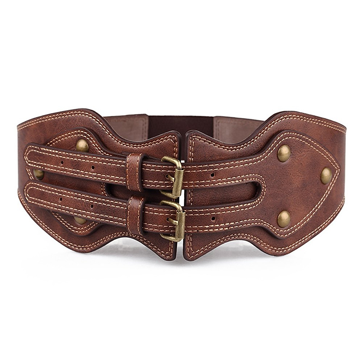 ICSTH Womens Obi Belt Vintage PU Leather Elastic Wide Waist Belt Fashion Retro Wide Belts (92CM)