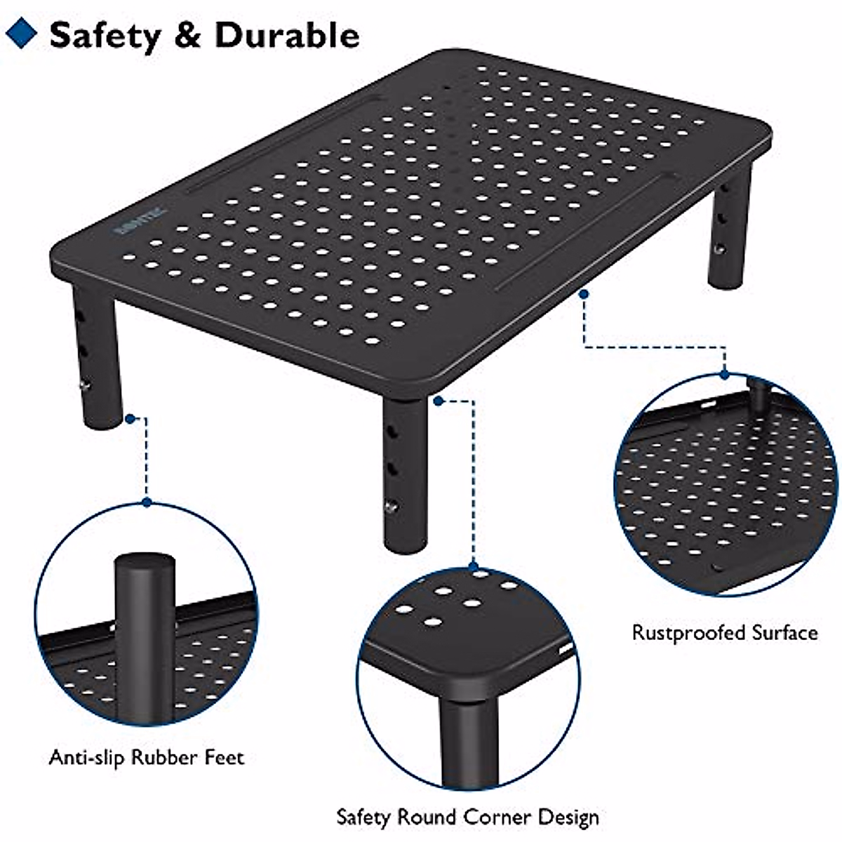 BONTEC 2 Pack Monitor Stand Riser, 3 Height Adjustable Monitor Stand with Pen Holder, Ergonomic Metal Laptop Stand with Cable Management, Great Computer Stand for Laptop, iMac, PC, Printer, 14.5 in