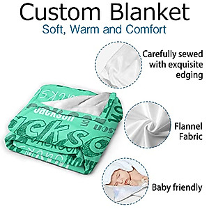 SIMIEEK Custom Blanket Personalized with Name Text, Customized Flannel Throws Blankets for Baby Adults Kids Birthday Valentines Day Gift, 30x40 Inches Inches, Mint Green