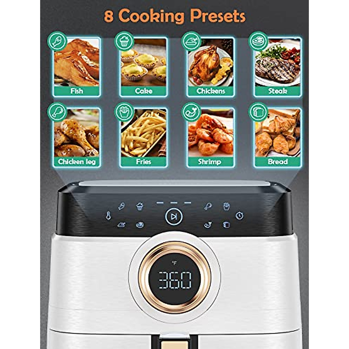 Air Fryer, Airfryer Oven Large Air Fryer 1700W 8-in-1 with Touch Screen Air Fryers Detachable Dishwasher Safe Nonstick Basket Freidora de Aire 36 Recipes BPA & PFOA Free 5.8 QT White Air Fryer
