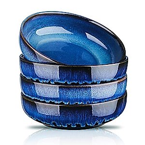 KOOV Ceramic Bowl, 46 OZ Pasta Bowls Set of 4, Large Salad Bowl Set, Large Bowl For Eating, Dinner Bowls, Stackable Serving Bowls, Reactive Glaze Series (Nebule Blue)