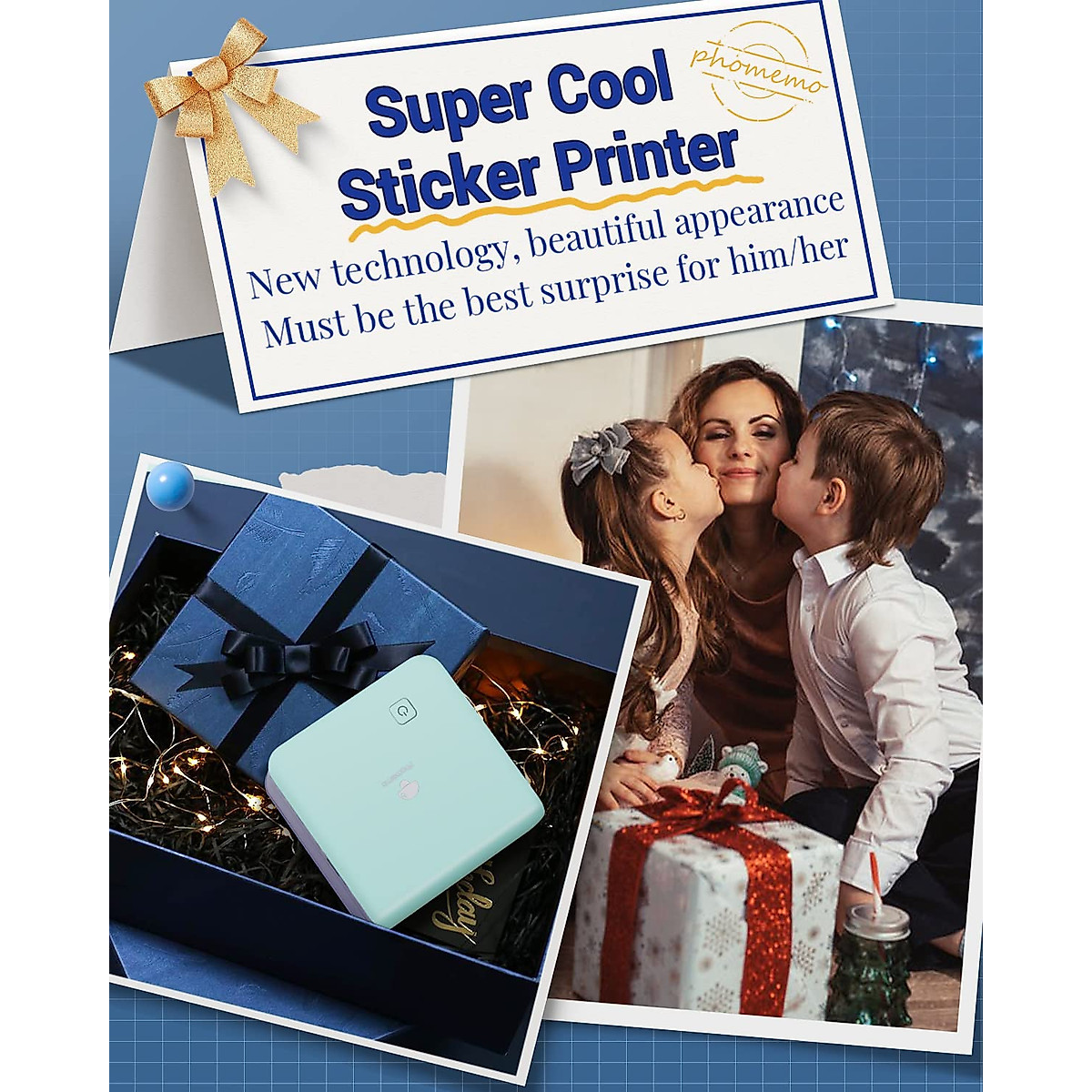 Memoking Inkless Bluetooth Printer - HD 300dpi Photo Sticker Printer Machine Mini - M02 Pro Thermal Mini Printer for Pad&Phone - 2" Mini Sticker Maker Machine Printer for Memo,Photo,DIY,Fun,1D/QR,Logo