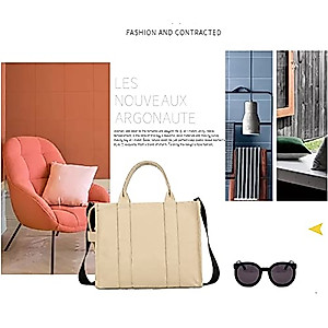 Large Canvas Tote Bag Simple one-Shoulder Shopping Bag Lady Letter Printing Commuter Fashion Messenger Handbag(Beige)