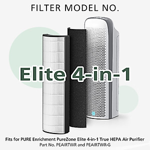 2-in-1 True HEPA Replacement Filter Compatible with Pure Enrichment PureZone Elite 4-in-1 Air Purifier (PEAIRTWR), Carbon Activated Pre-filter + True HEPA Air Filter, 2 Pack