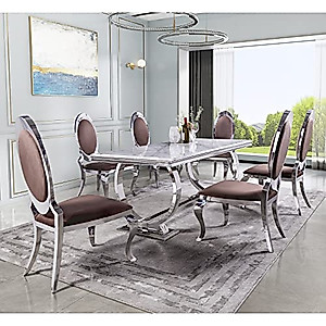 ACEDÉCOR Modern Dining Room Table with Silver Stainless Steel Metal U-Base in Grey Silver