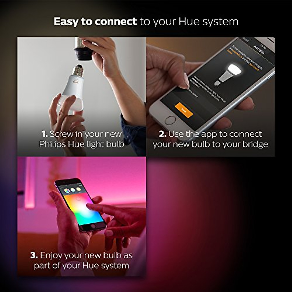Philips Hue Single Premium A19 Smart Bulb, 16 million colors, for most lamps & overhead lights (Hue Hub Required, Works with Alexa), Old Version, White (464487)