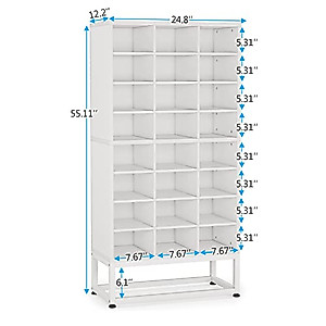 Tribesigns 8-Tier Shoe Storage Cabinet, White Wooden Shoe Rack with 24 Cubbies, Freestanding Tall Shoe Organizer with Adjustable Partition for Entryway, Closet, Living Room, White