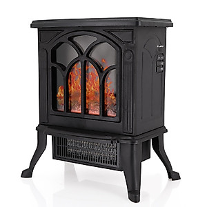 Electric Fireplace Heater, Indoor Fireplace Heater with 3D Realistic Flame Landscape Effect, Adjustable Thermostat, Overheating Safe Design, Two Heat Settings, 750W/1500W (Black) (Black)