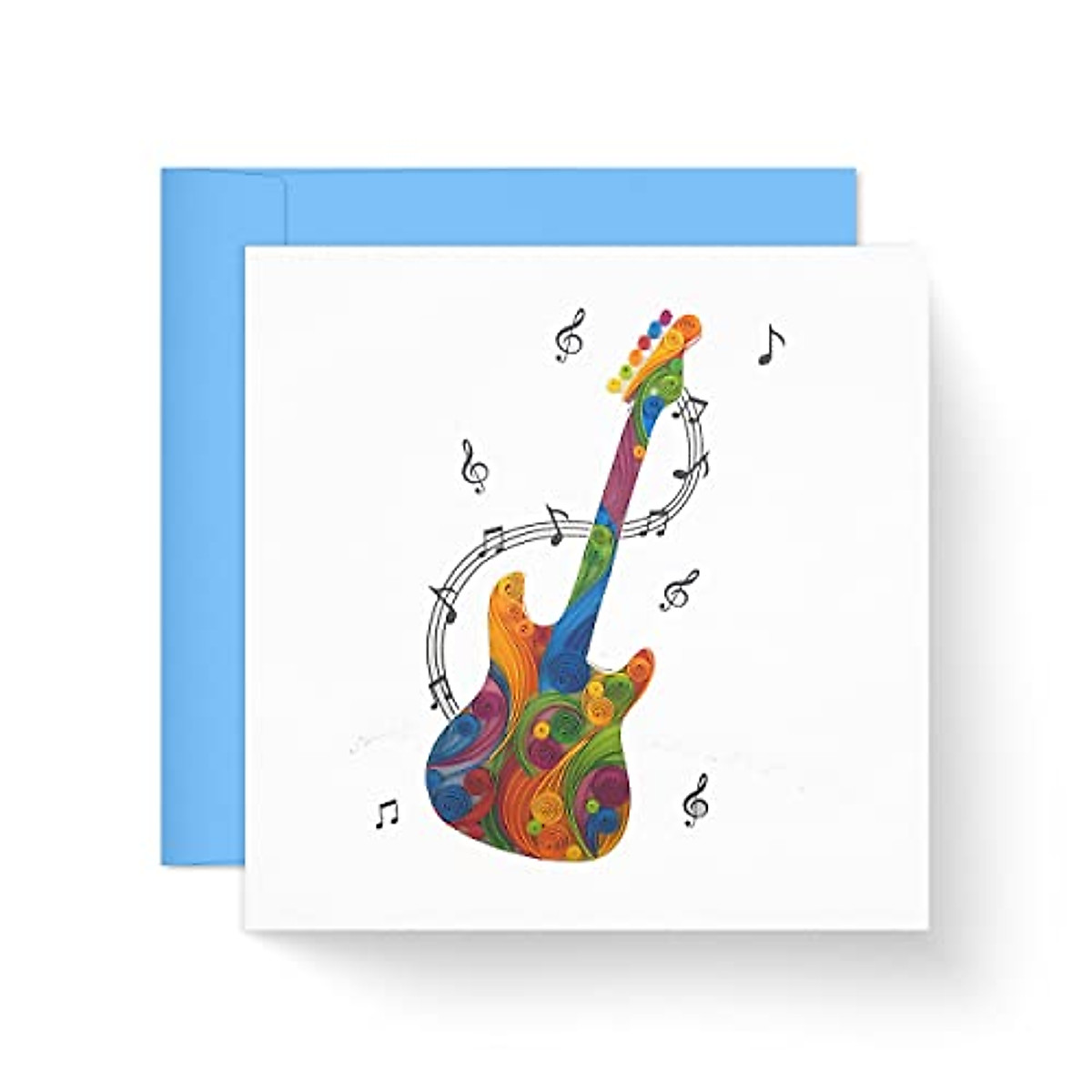TUMYBee Electric Guitar Greeting Card, Quilling Card with Music Note Shaped, 3D Quilled Card for Birthday, Congratulation, Thank You, Fathers Day, Design Gift for Love Friend Mom with Envelop (Music)