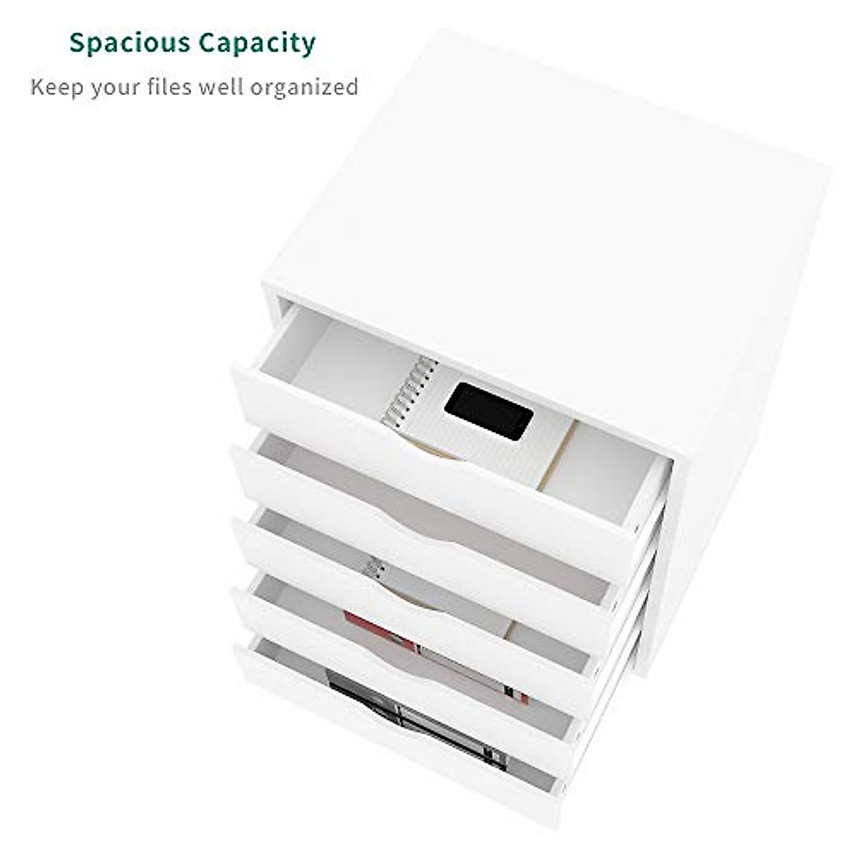 YITAHOME 5 Drawer Chest, Mobile File Cabinet with Wheels, Home Office Storage Dresser Cabinet, White