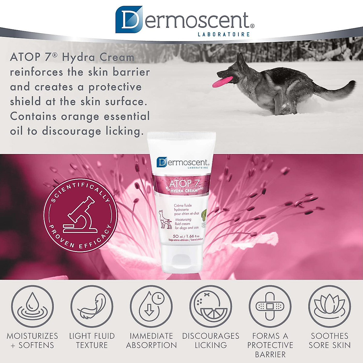 Dermoscent ATOP 7 Hydra Cream for Dogs & Cats for Dry & Allergy-Prone Skin Relief - Veterinarian Dermatologist Formulated - 50 ml / 1.66 fl. oz.
