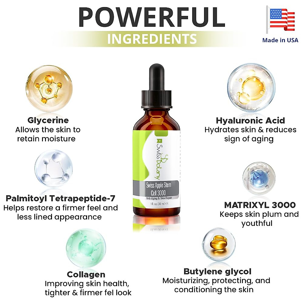 Swiss Botany Swiss Apple Stem Cell Serum for Face – Apple Stem Cell 3000 | Plant Stem Cell to Reduce All signs of Aging, Wrinkles, Discoloration, Restore Elasticity and Youthful Appearance, 1Fl Oz