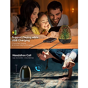 Aiscool Night Light Bluetooth Speaker, 3D Glass Music Bedside Table Lamp with 7 Colors, LED Touch Night Lamp Rechargeable Portable Lamp Gifts for Girls, Boys, Women, Men, Dad, Mom(Galaxy Black)