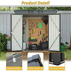 6x4 FT Outdoor Storage Shed, Galvanized Metal Garden Storage Shed, Waterproof Garden Tool Shed Storage, Slooping Roof, Lockable Double Doors & Vents, for Garden Backyard Patio, Dark Grey(Floor Frame)