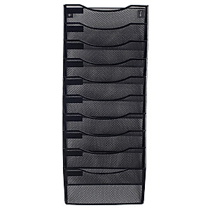 Klickpick Office 10 Sections Hanging Files Wall Mounted Metal Mesh Document File Organizer Magazine Holder Rack Organizer Racks Multipurpose Use to Display Files, Magazine, Newspapers- Black