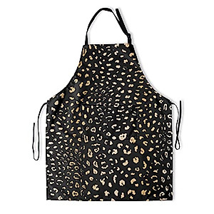Sweetshow Leopard Print Apron Animal Aprons for Women Nail Tech Apron With 2 Pockets Adjustable Neck Aprons For Home Kitchen Bbq Grill Bistro Apron Women Men