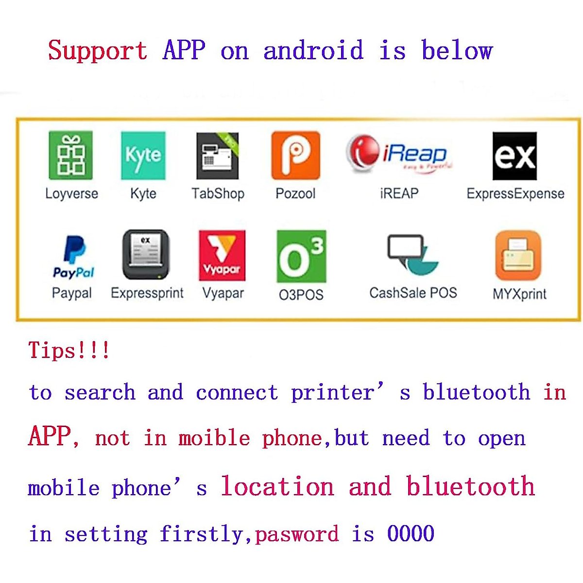 GZGYNADAST 80mm Bluetooth Portable Thermal Receipt Printer,only Compatible with Android/Windows, Can't Support iOS/ipad/MAC,3 inch Ticket Wireless Android Bill Invoice Printer for Small Business