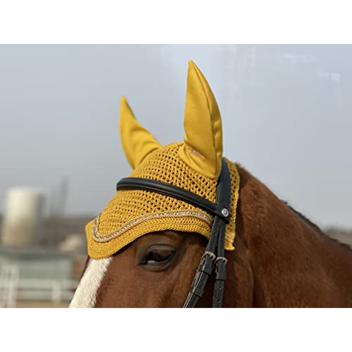 TGW RIDING Horse Ear Bonnet/Net/Hat/Horse Hood/Mask Horse Veil Horse Ear Bonnet (Full, Yellow)