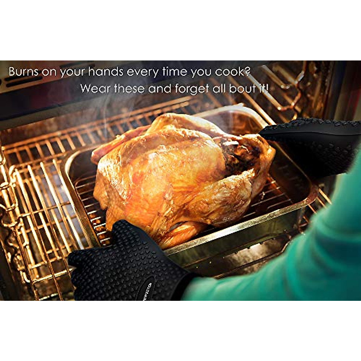 KITCHEN PERFECTION Silicone Smoker Oven Gloves -Extreme Heat Resistant BBQ Gloves -Handle Hot Food Right on Your Smoker Grill Fryer Pit|Waterproof Oven Mitts Grill Gloves |Superior Value Set+3 Bonuses