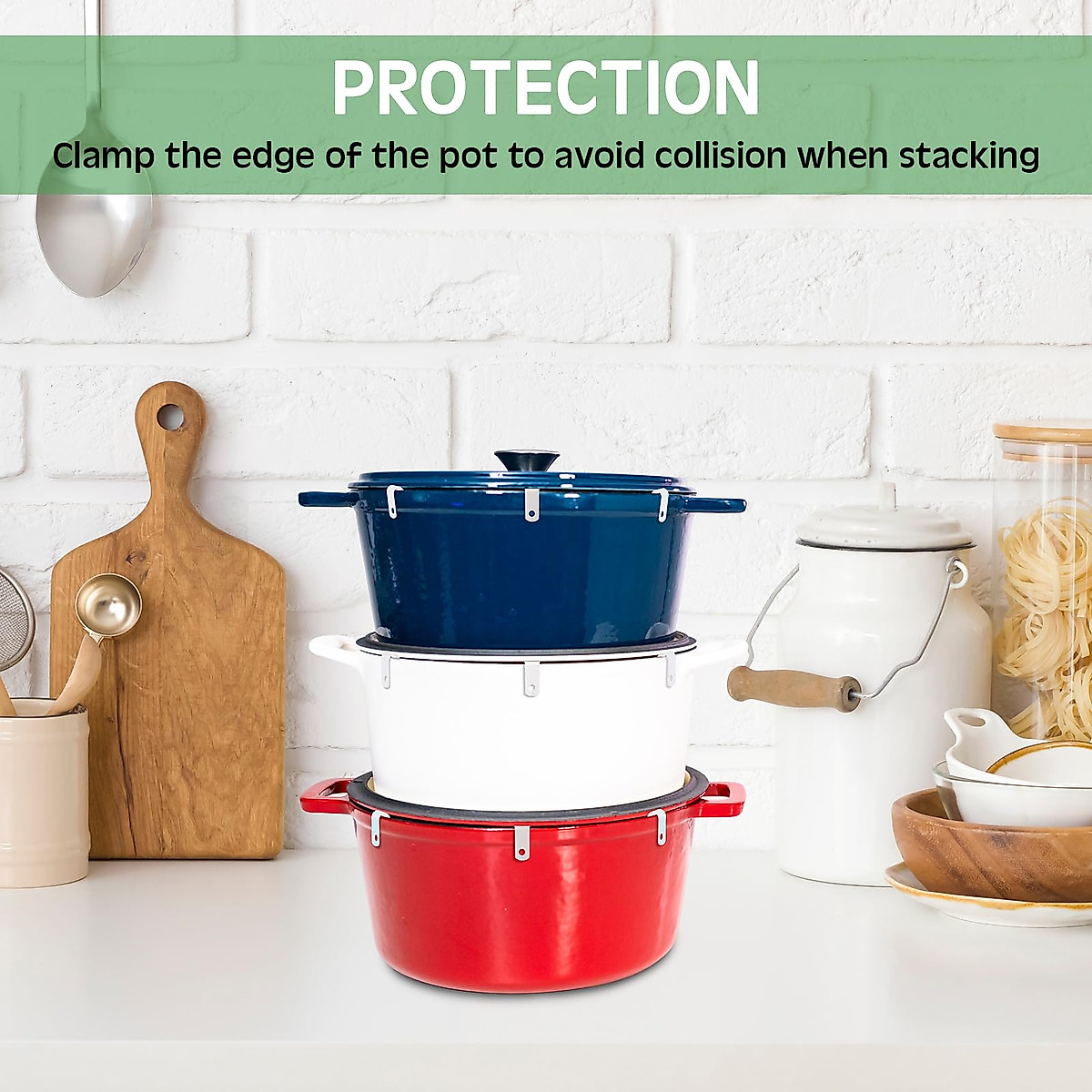 Vercraft 12 Pcs Dutch Oven Lid Protector Clips Replacement Plastic Clips for Stacking and Storage Plastic Bumpers for Display and Storage and Stacking of Dutch