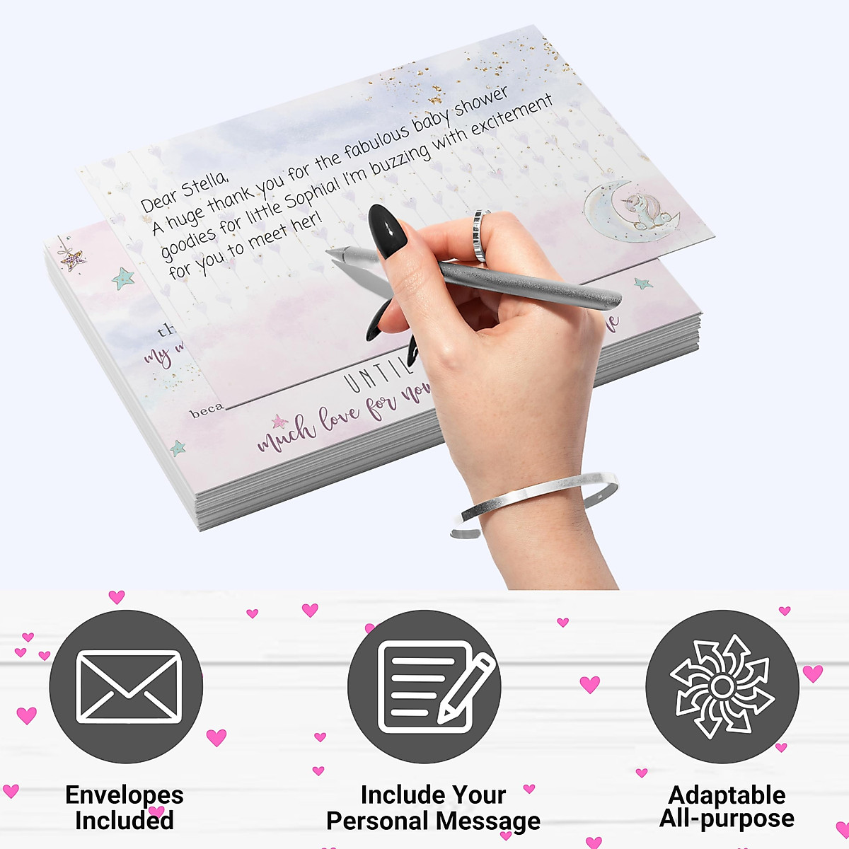 Paper Clever Party Unicorn Baby Shower Thank You Cards with Envelopes - 25 Pack - 4x6 Blank Notes with Whimsical Star and Moon Design - Thanking for Gifts from Baby Girl