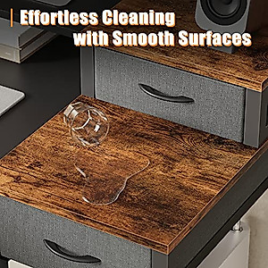 YAOHUOO Computer Desk with Dual Monitor Stands - 48'' Office Desk Writing Desk with 4 Drawers and Keyboard Storage, Work Desk with Dual PC Mainframe Shelves for Storage (Rustic Brown, 48)