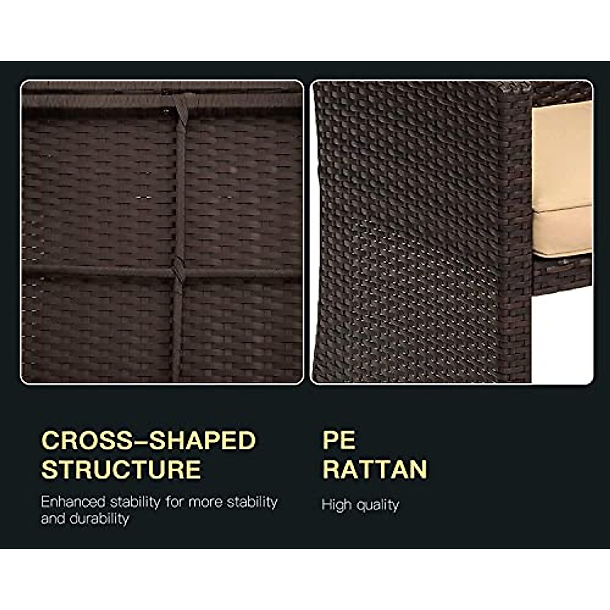 FDW 4 Pieces Rattan Wicker Conversation Set Lawn Chairs Porch Poolside Balcony Garden Outdoor Furniture,Brown