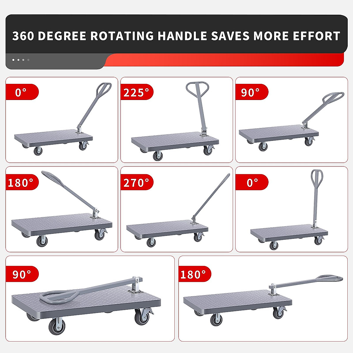 Heavy Duty Platform Truck Flat Cart,Steel Push Cart Dolly with 2200 LBS Capacity,Flatbed Cart with 360 Degree Swivel Handle,Metal Platform Cart for Material Handling (36"x24")