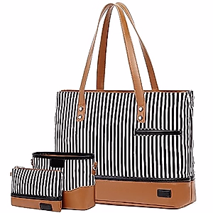 Handbags for Women 3Pcs Purses Satchel Shoulder Bags Crossbody Canvas Tote Bags Purse Set Stripes Style