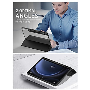 MoKo Case Fits Samsung Galaxy Tab S9 FE Plus 12.4-Inch 2023 (SM-X610/SM-X616), Lightweight Tablet Trifold Cover Case Transparent TPU + PC Back Shell with Pen Holder Slot/Auto-Wake, Black