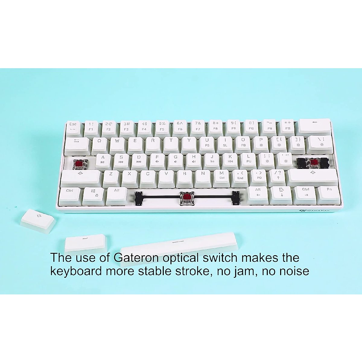GK GAMAKAY MK61 RGB Pudding Keyboard, 61 Keys Gateron Optical Switch PBT Pudding Keycaps, Hot Swap Backlit Ultra-Compact Wired Gaming Keyboard for Windows Mac PC Gamers (Yellow Switch V2, White)