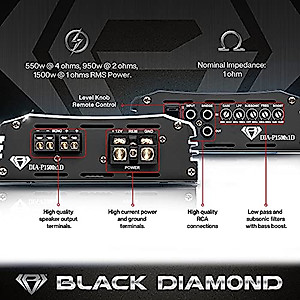 BLACK DIAMOND Monoblock 1500W Amp and 2 12" 4+4 Ohm Subwoofer Combo