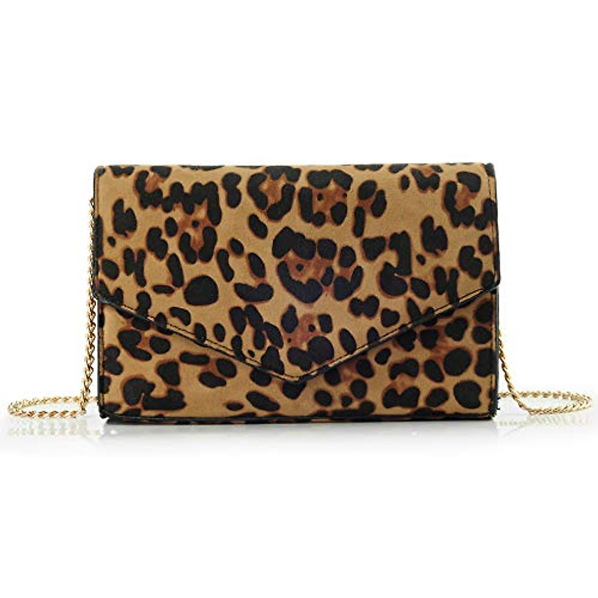 HOXIS Leopard Print Envelope Evening Clutch Women Chain Shoulder Bag (Brown Leopard Print)