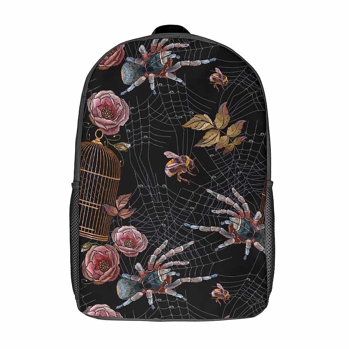 MoBlinko Retro Spider Roses 17 Inch Laptop Backpack Halloween Gothic Cage Adult Shoulder Travel Daypack Bookbag for College Travel Work And Hiking