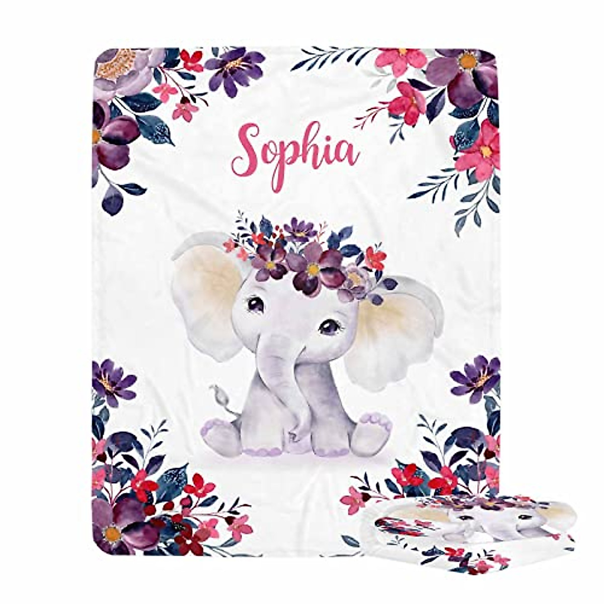 UOZGUY Personalized Elephant Baby Blanket for Baby Girl, Personalized Newborn Girl Gifts with Name, Newborn Baby Girls Blankets Custom, Elephant Baby Name Blanket, 30"x40"