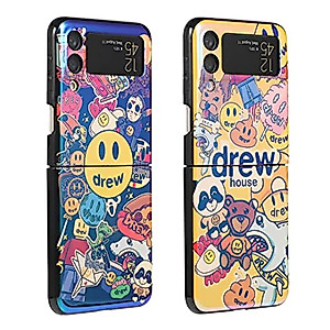 AiKeDuo for Samsung Galaxy Z Flip 3 5G Case Shockproof Protective Hard Bumper Folding Cover Soft Blu-Ray Long Strap Rope Cartoon Animal Panda Smiley Case Girls Woman for Z Flip 3 Case (Blue)