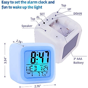 Kids Alarm Clock, Student Digital Clock for Boys Girls, 7 Colors Changing Light Bedside Clock for Children's Bedroom, Digital Alarm Clocks with Snooze, Temperature, Gift Idea for Kids
