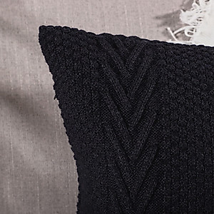 MANDIOO Cotton Knitted Decorative Lumbar Throw Pillow Covers Soft Cozy Outdoor Cushion Cases Luxury Modern Pillowcases for Couch Sofa Bed 12x20 Inches Black